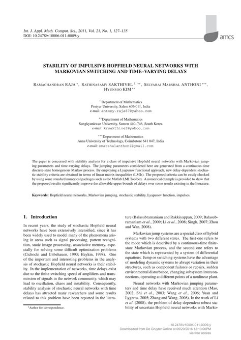 PDF Stability Of Impulsive Hopfield Neural Networks With Markovian