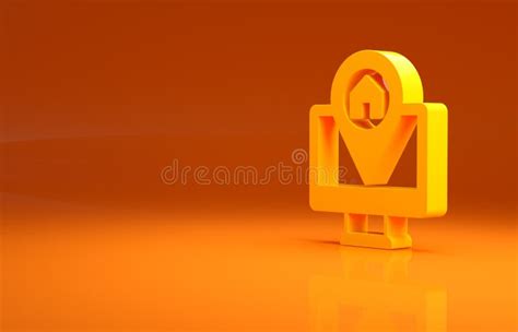 Yellow Computer Monitor And Folded Map With Location Marker Icon Isolated On Orange Background