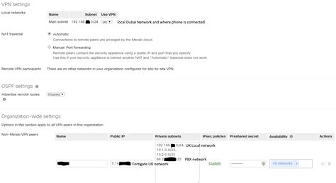 Solved Full Or Partial Site To Site Tunnel With Non Meraki Vpn The Meraki Community