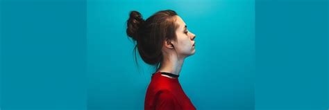 Premium Photo Girl In Red Shirt On Blue Background