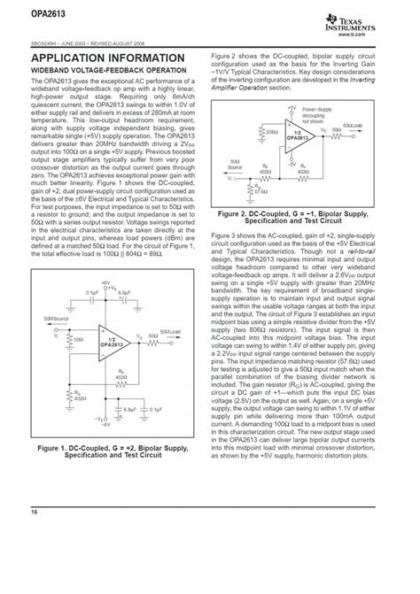 Opa2613id High Speed Operational Amplifiers Dual Wideband Hi Output