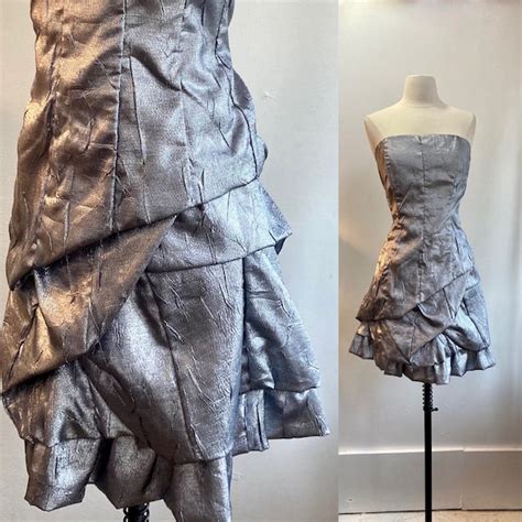 Metallic Silver Prom Dress Etsy