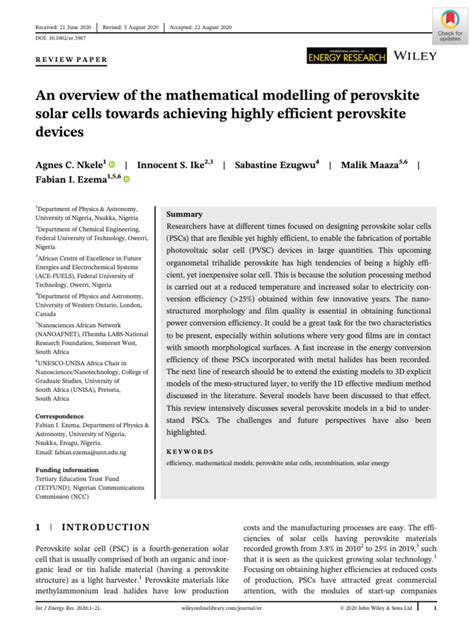 An Overview Of The Mathematical Modelling Of Perovskite Solar Cells