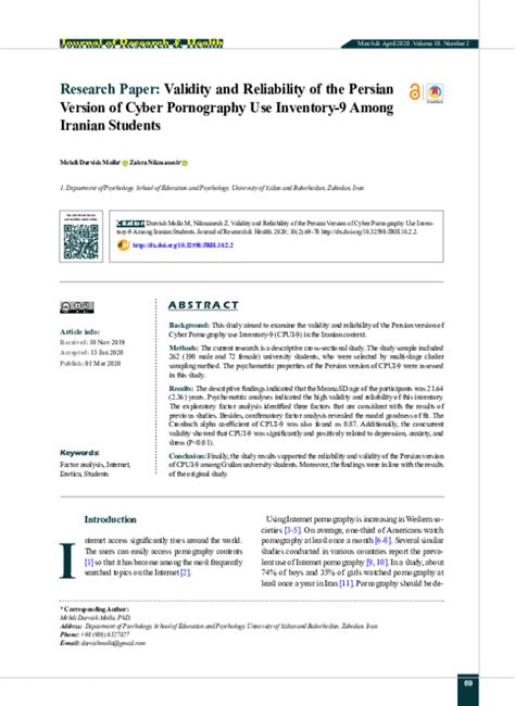 Pdf Validity And Reliability Of The Persian Version Of Cyber Pornography Use Inventory 9 Among