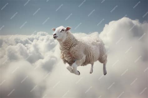 Premium Photo | A sheep flying through the clouds with a blue sky ...