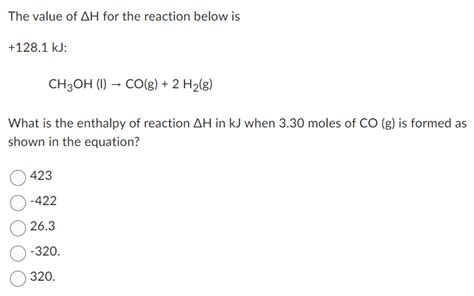 Solved The Value Of Δh For The Reaction Below Is 1281 Kj