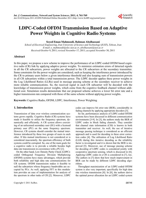 Pdf Ldpc Coded Ofdm Transmission Based On Adaptive Power Weights In
