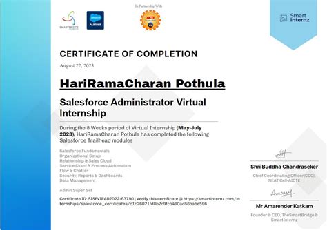 Hariramacharan Pothula On Linkedin Smartinternz Salesforce Salesforceadministrator Aicte…