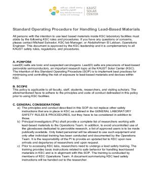 Fillable Online Standard Operating Procedure For Handling Lead Based