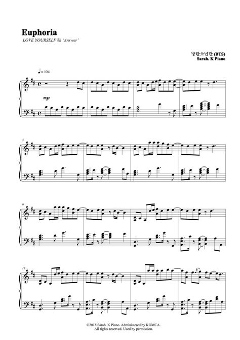Bts 방탄소년단 Euphoria By Sarah K Piano 악보