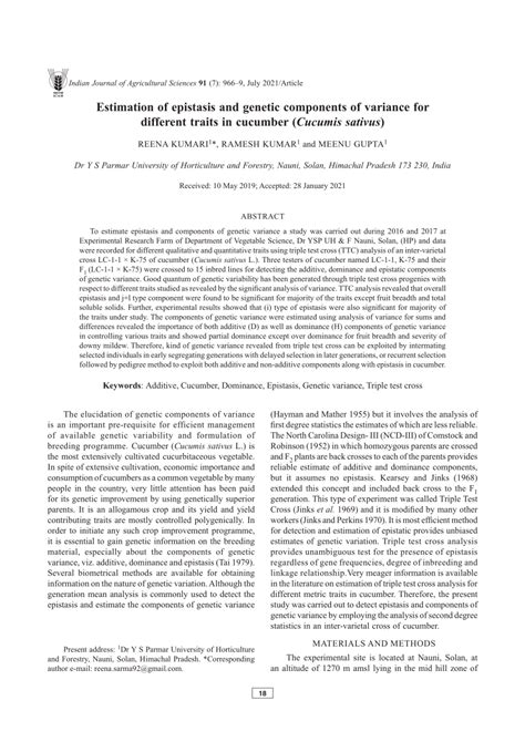 Pdf Estimation Of Epistasis And Genetic Components Of Variance For Different Traits In