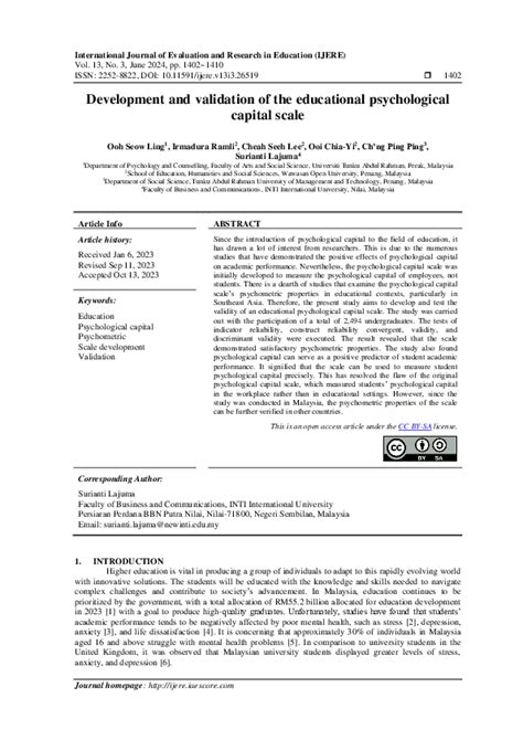 Pdf Development And Validation Of The Educational Psychological Capital Scale