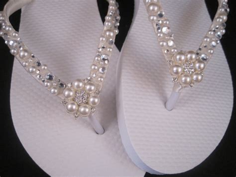 Pearl Crystal Bridal Flip Flops Custom Bridal Sandals Gianna Etsy