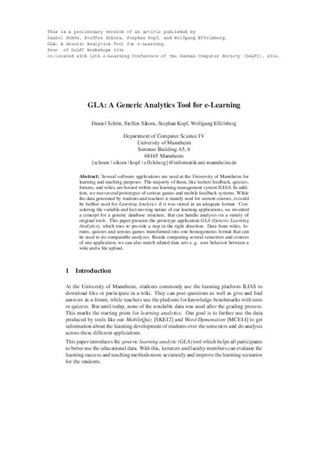 Pdf Gla A Generic Analytics Tool For E Learning Steffen Sikora