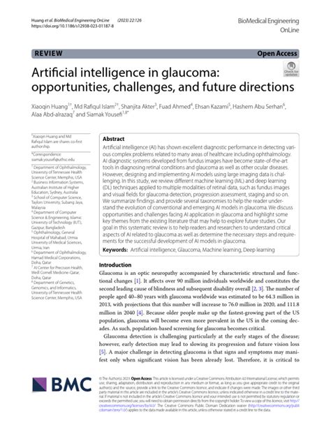 Artificial Intelligence In Glaucoma Opportunities Challenges And Future Directions Pdf