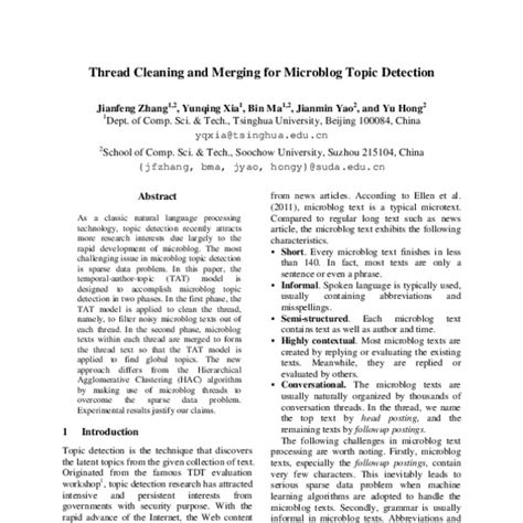 Thread Cleaning And Merging For Microblog Topic Detection Acl Anthology