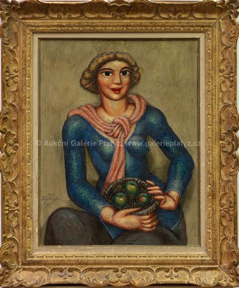 Antonín Procházka Dáma V Modré Halence S Košíkem Jablek Detail