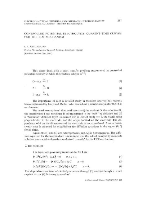 Pdf Controlled Potential Electrolysis Current Time Curves For The