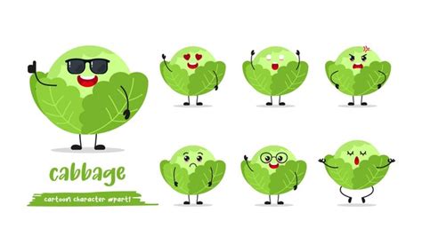Premium Vector Cute Cabbage Cartoon Wear Sunglasses With Many