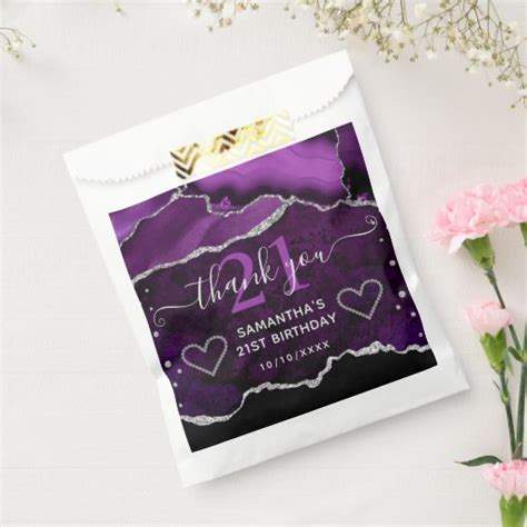 Purple And Silver Glitter Agate Marble 21st Birthday Favor Bag Zazzle
