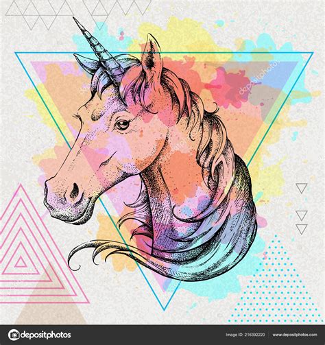 Hand Drawing Hipster Fantasy Animal Unicorn Artistic Polygon Watercolor