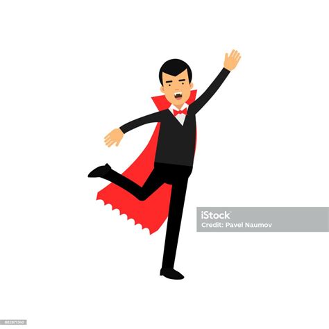 뱀파이어 캐릭터를 공격 하는 그의 먹이 검은 양복과 빨간 케이프 벡터 일러스트 레이 션 입고 드라큘라 백작 검은색에 대한 스톡 벡터 아트 및 기타 이미지 Istock