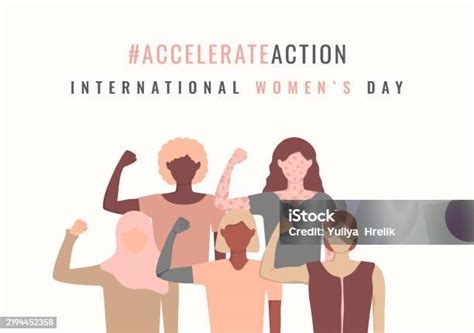 Iwd 2025 액셀러레이트액션 파스텔 배너 여자는 손의 힘의 포즈에 다른 피부색 국제 여성의 날 가로 배경 다양성 숙녀 얼굴