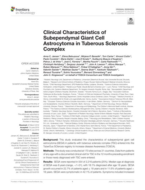 Pdf Clinical Characteristics Of Subependymal Giant Cell Astrocytoma