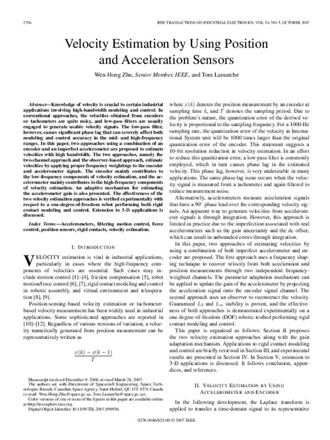 Pdf Velocity Estimation By Using Position And Acceleration Sensors