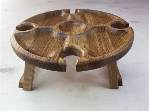 Деревяний малий винний столик на складних ніжках деревина дуб D 30 см висота 14 див фото