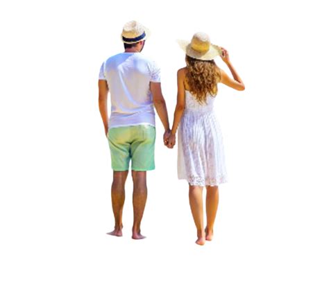 joven Pareja vistiendo verano ropa participación manos caminando lejos PNG
