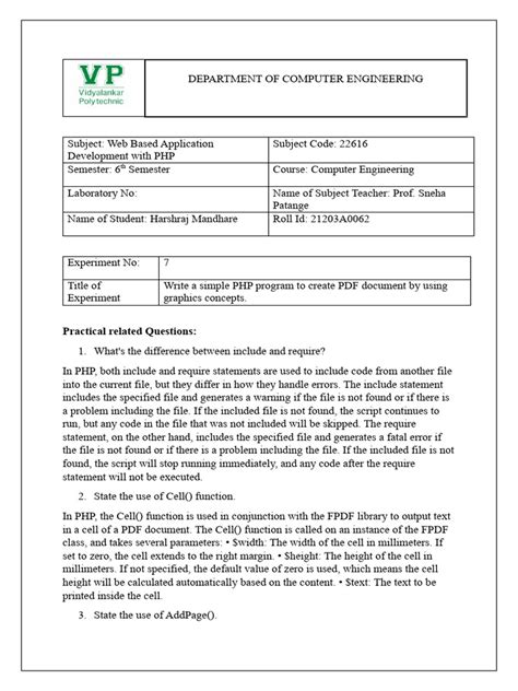 21203a0009 Exp 7 Pdf Php Scripting Language