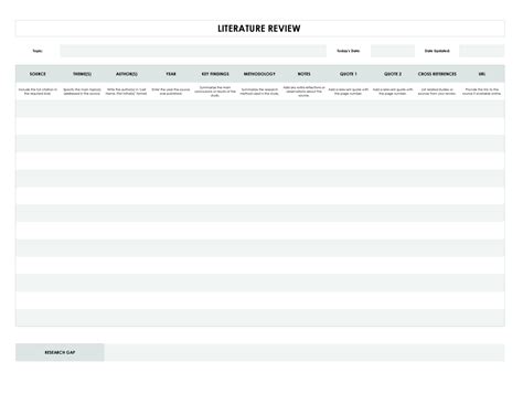 Literature Review Template For Excel Wordlayouts