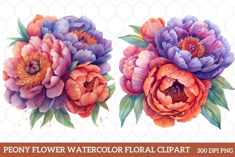 Watercolor Floral Peony Flower Clipart Gráfico por CraftArt Creative