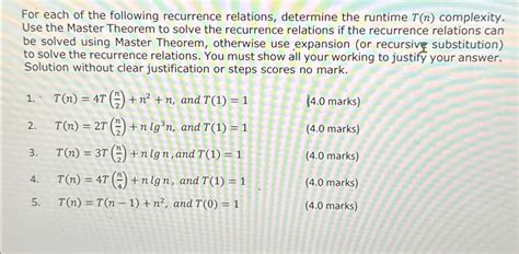 Solved For Each Of The Following Recurrence Relations