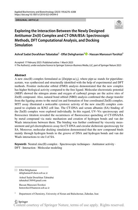 Exploring The Interaction Between The Newly Designed Antitumor Zn Ii Complex And Ct Dna Bsa