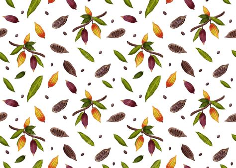 Premium Vector Seamless Pattern Of Cocoa Bean Tree With Leaves