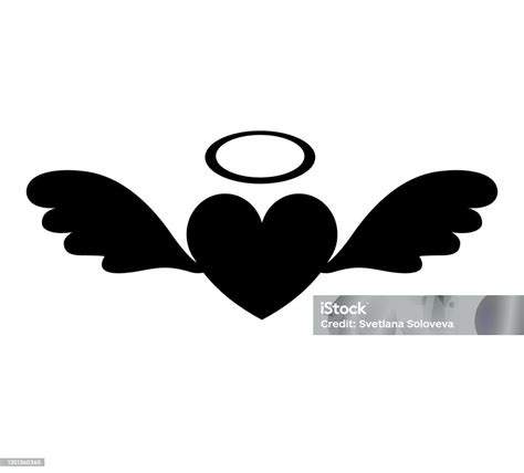 Cœur Plat Vectoriel Avec Ailes Dange Et Silhouette Nimbus Vecteurs