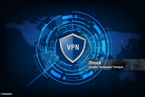 Vector Virtual Private Network Shield With Vpn And World Map Security Cyber Shield Concept Stock