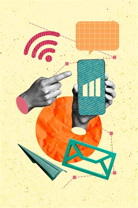 Sketch Collage Image Of Person Use Device Touch Screen Wifi Connection Isolated On Drawing