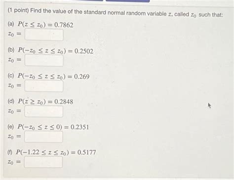Solved Point Find The Value Of The Standard Normal Chegg