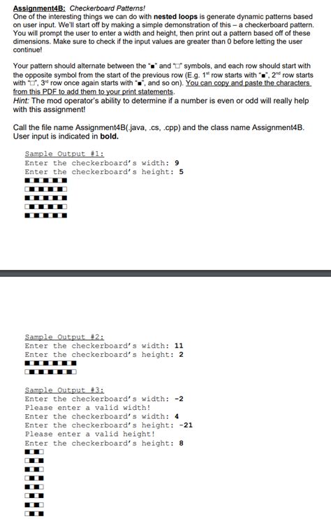 Solved Assignment4b Checkerboard Patterns One Of The