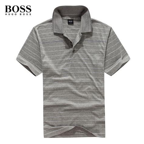 Boss专柜正品 春夏新品青年翻领条纹修身休闲丝光纯棉男装短袖t恤世界精品宝贝888