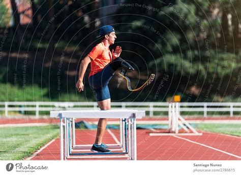 Disabled Man Athlete Training With Leg Prosthesis A Royalty Free