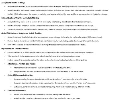 Analytic And Holistic Thinking Analytic Thinking Emphasizes