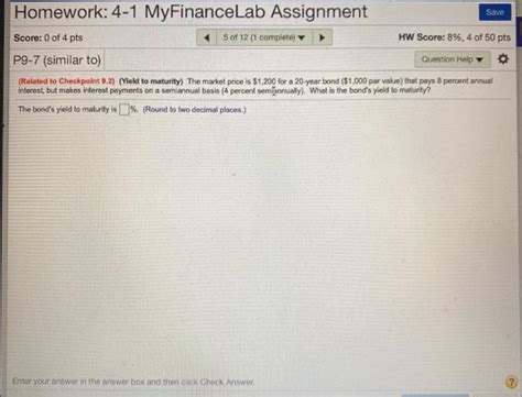 Solved Save Homework 4 1 MyFinanceLab Assignment Score 0 Chegg