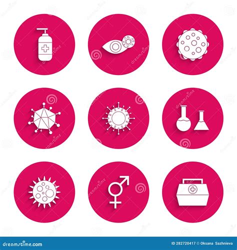 Set Virus Gender First Aid Kit Test Tube And Flask And Bottle Of