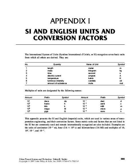 Pdf Appendix I Si And English Units And Conversion Factors