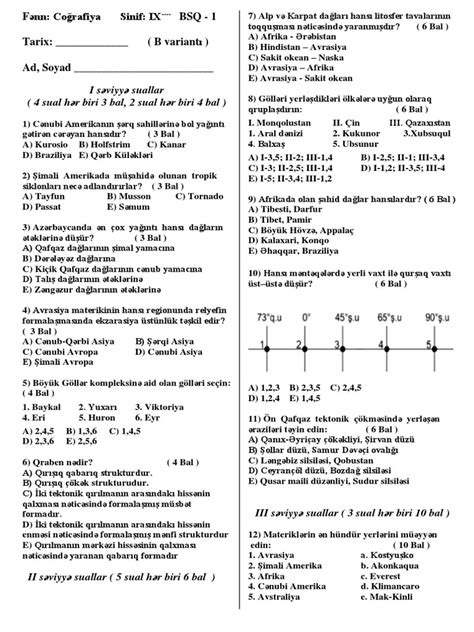 I Səviyyə Suallar 4 Sual HƏr Biri 3 Bal 2 Sual HƏr Biri 4 Bal Pdf