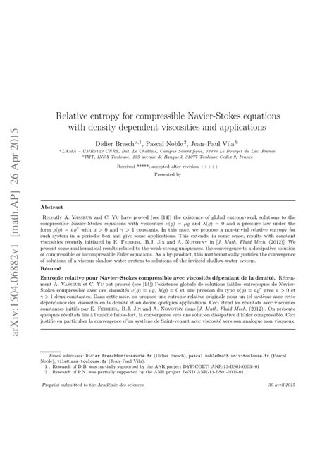 Pdf Relative Entropy For Compressible Navier Stokes Equations With Density Dependent